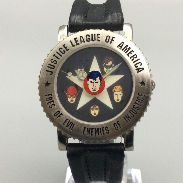 DC Justice League Watch Unisex 37mm Silver Tone Superman Leather New ...