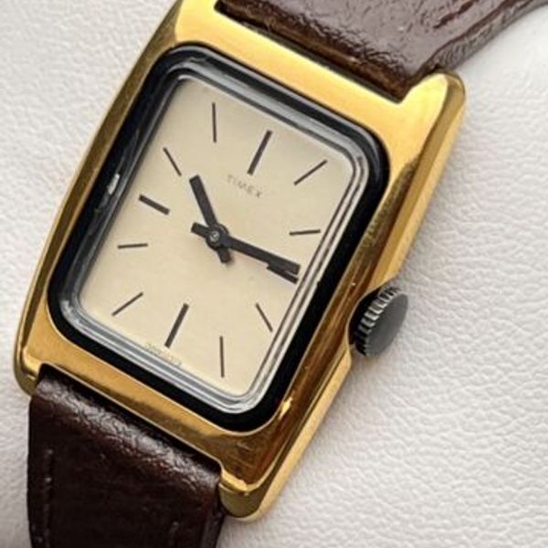 Vintage New 1979 TIMEX Tank Mens 34mm Mechanical Watch Gold SS ...