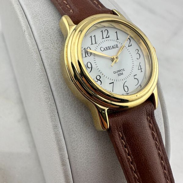 Timex Carriage Ladies Quartz Watch, Gold Tone, Brown Leather Band - New ...