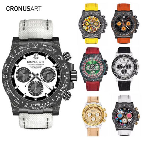 CRONUSART Men's Carbon Fibre Case Chronograph Mechanical Automatic ...