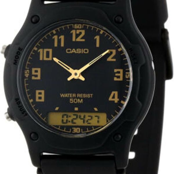 Casio Men's Classic Analog-Digital Dual Time Black Resin Watch AW49H ...