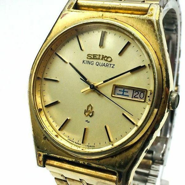 KING SEIKO Watch 5856-7030 New Battery Quartz 18K Gold Plated Day Date ...