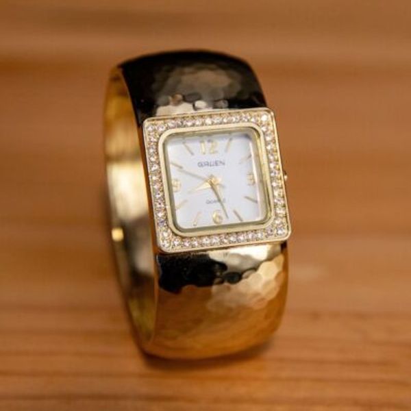 Embassy by Gruen Watch Women 28mm Gold Tone Cuff Band MOP Dial 6.25â ...