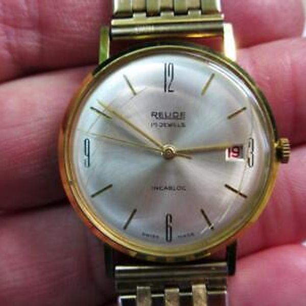 Vintage RELIDE 17 Jewel Incabloc MANUAL WIND MENS WRIST WATCH - Working ...