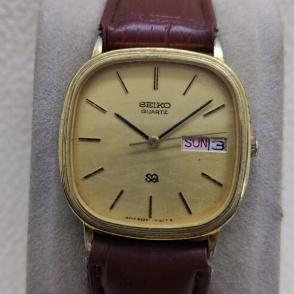 VINTAGE SEIKO Tank SQ QUARTZ 8223-5120 Mens Watch Gold Plated day date RARE | WatchCharts ...