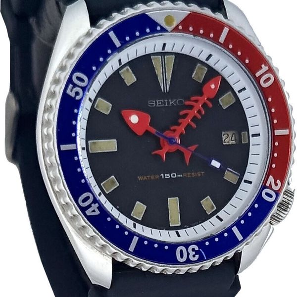 Custom MOD Vintage SEIKO diver "Fishbone" Set Genuine 7002 dial, case ...