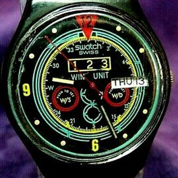 New Battery~1986 SWATCH GB 707 NAVIGATOR (WIND UNIT) Swiss Mens Watch ...