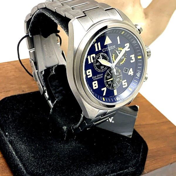 Citizen Men's Watch AT2480-57L Eco Drive Chronograph Blue Dial Titanium ...