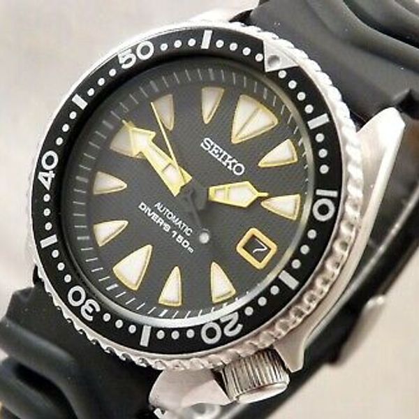 Seiko New Monster Black Yellow Textured Diver Automatic Watch Custom ...