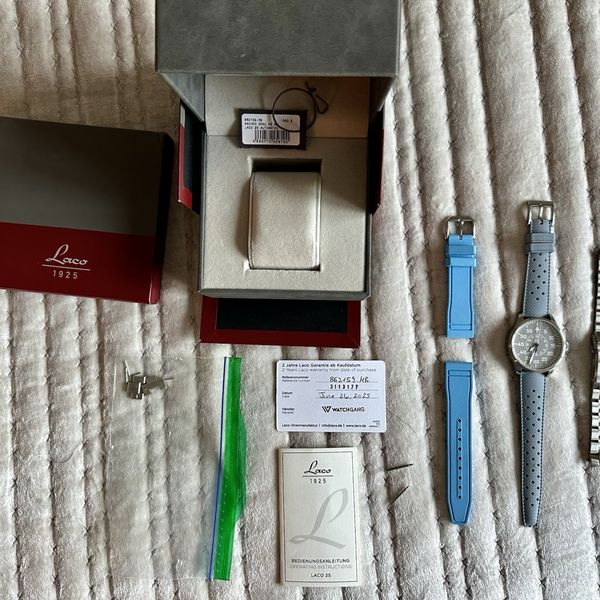 Laco Aachen 42 Grau Basic Pilot Watch w/ Bracelet + Extra Rubber Straps ...