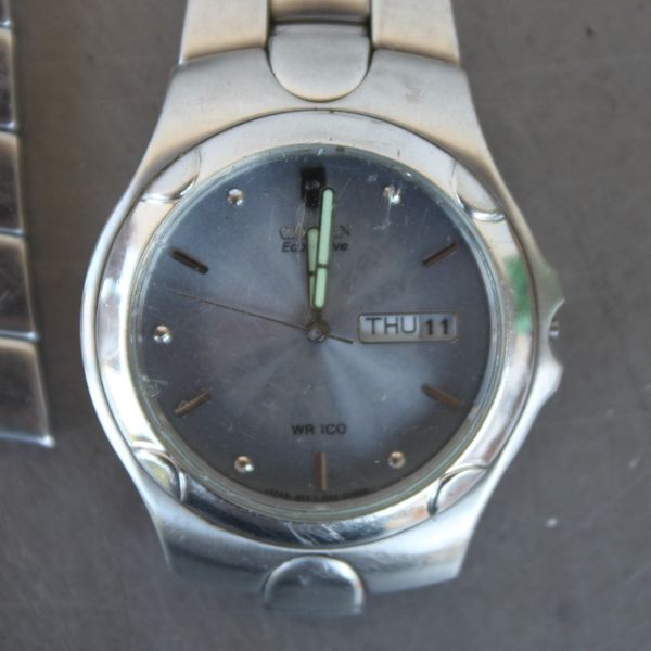 Vintage Citizen E101-K17535 Gray Dial Stainless Eco Drive WR100 Mens ...
