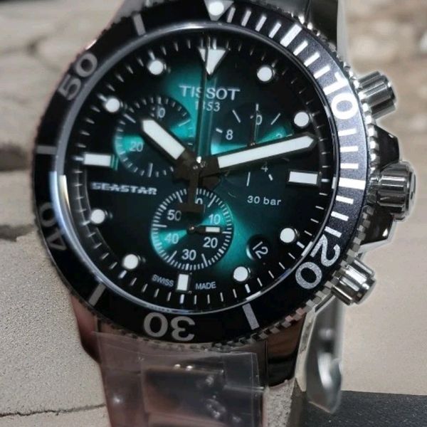 Tissot Seastar Chronograph Mens Green Gradient Dial 45m Watch T120.417 ...