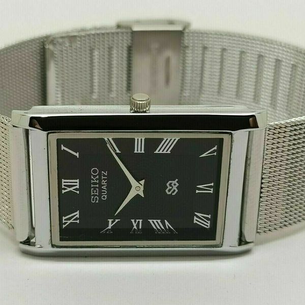 Seiko Slim Quartz Black Face Silver Mesh Band Japanese Men's Wirst ...