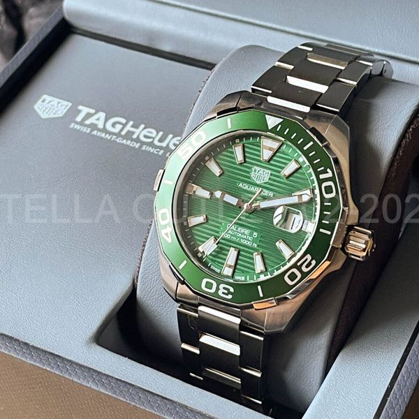 TAG Heuer Aquaracer Mens Watch WAY201S.BA0927 Green Dial Calibre 5 ...