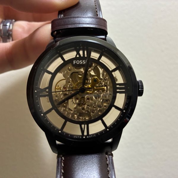 Fossil Townsman ME3098 Automatic Skeleton Dial Men's Watch - Dark Brown ...