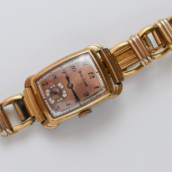 Vintage BULOVA Fancy Art Deco Claw Lug Gold Filled Watch Salmon Pink ...