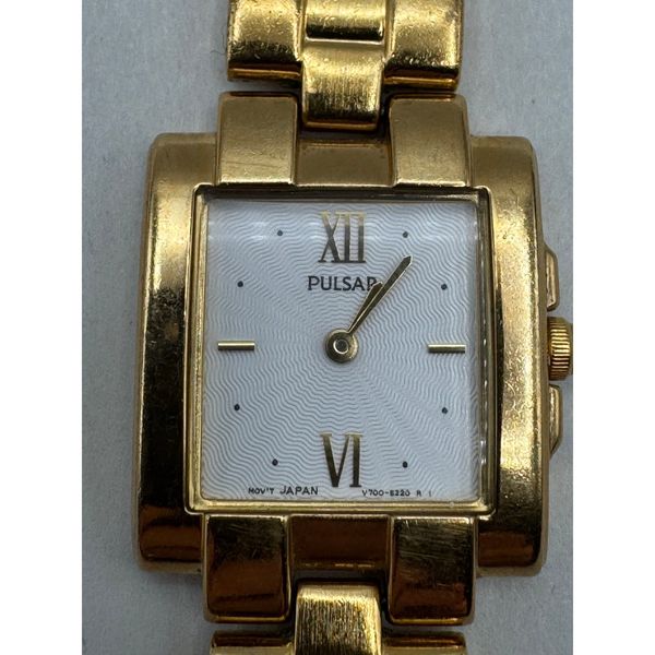 Pulsar by Seiko Square Gold Tone White Dial Quartz 23 mm Watch Model ...