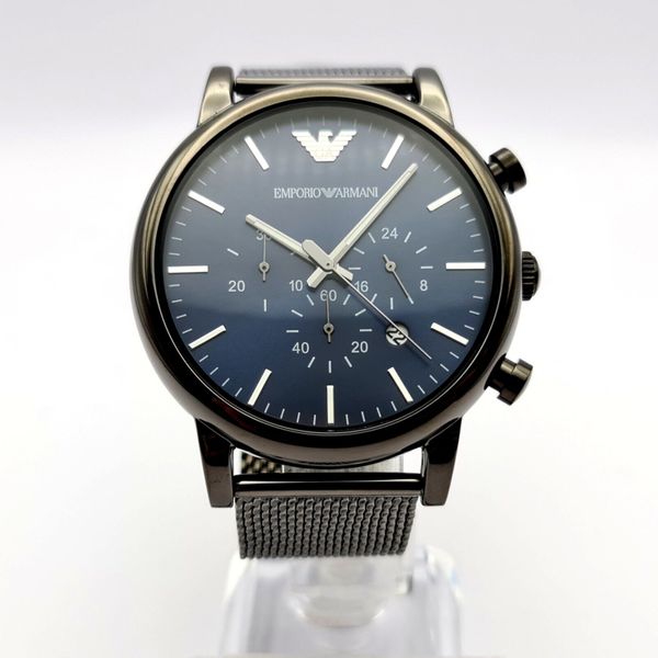 NEW GENUINE EMPORIO ARMANI LUIGI AR1979 GREY MESH STRAP & BLUE DIAL ...