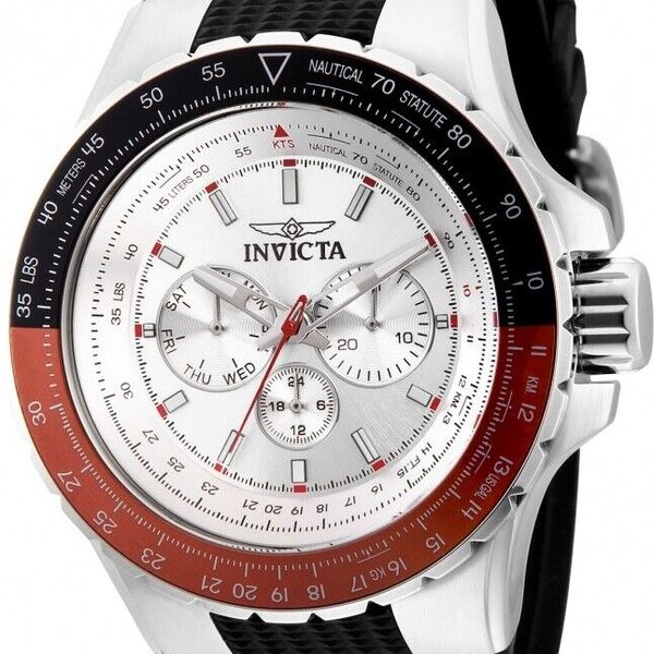 Invicta Men's 50mm Aviator Day/Date Silver Dial Black Red Bezel ...