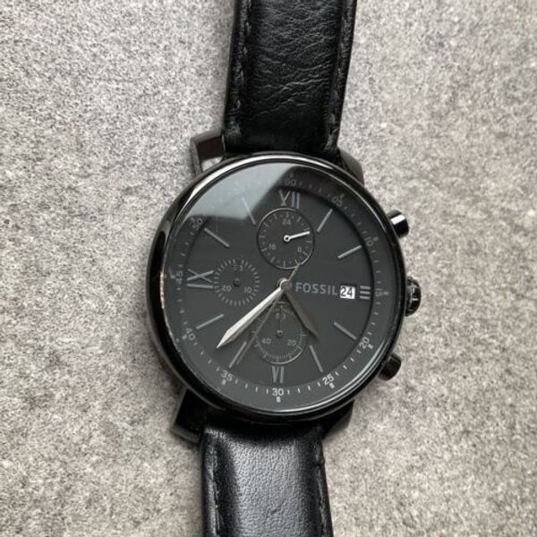 Fossil Rhett BQ1703 Men's Black Leather Analog Dial Chronograph Watch ...