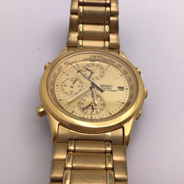 READ* Mens Seiko Quartz World Timer Chronograph Alarm Watch Water ...