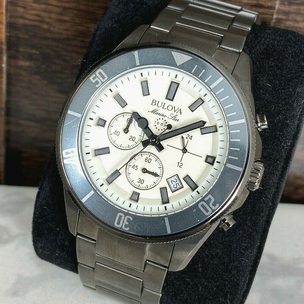 Bulova Men's Marine Star Watch 98B205 Date Gunmetal Steel Dive Bezel ...