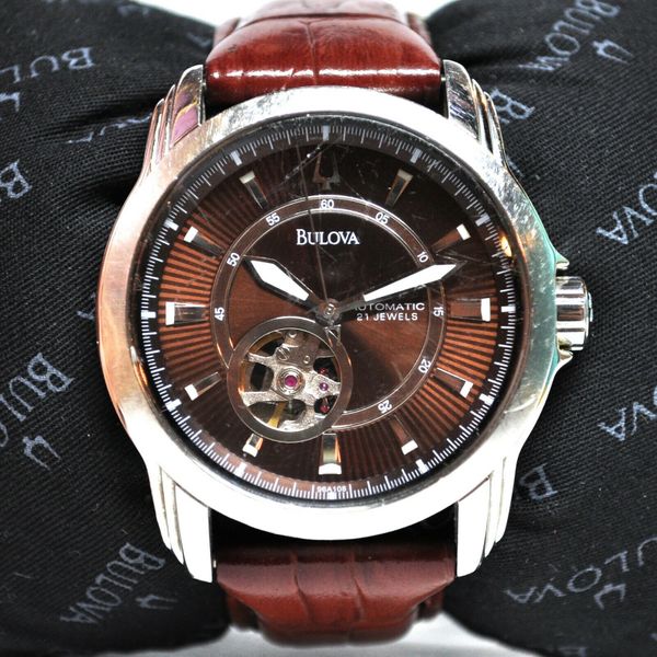 Bulova C877597 Automatic Stainless Steel Leather 21 Jewels Mechanical ...