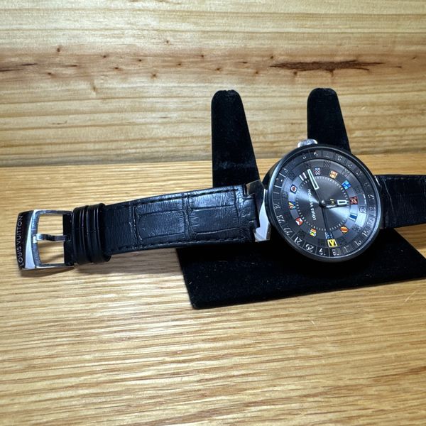 Louis Vuitton TAMBOUR Moon Dual Time GMT QA097 Excellent Condition ...