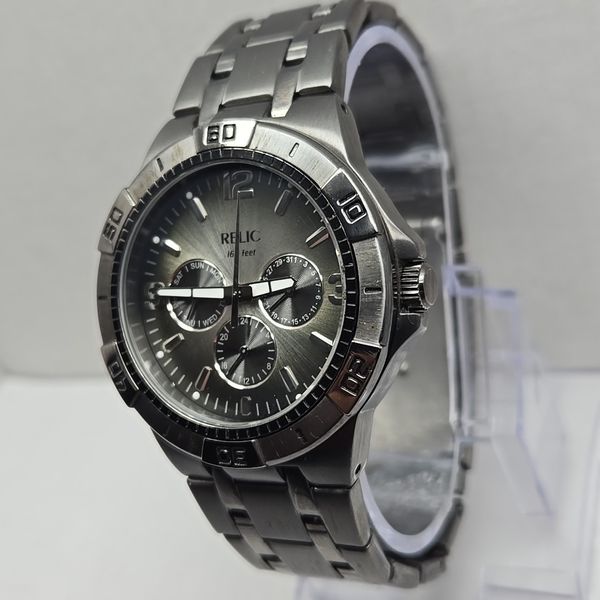 Mens Relic Fossil Chronograph Garrett Watch Gun Metal Gray Day Date New ...