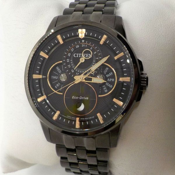CITIZEN CALENDRIER MOONPHASE BLACK DIAL MEN'S ECO-DRIVE WATCH BU0057 ...