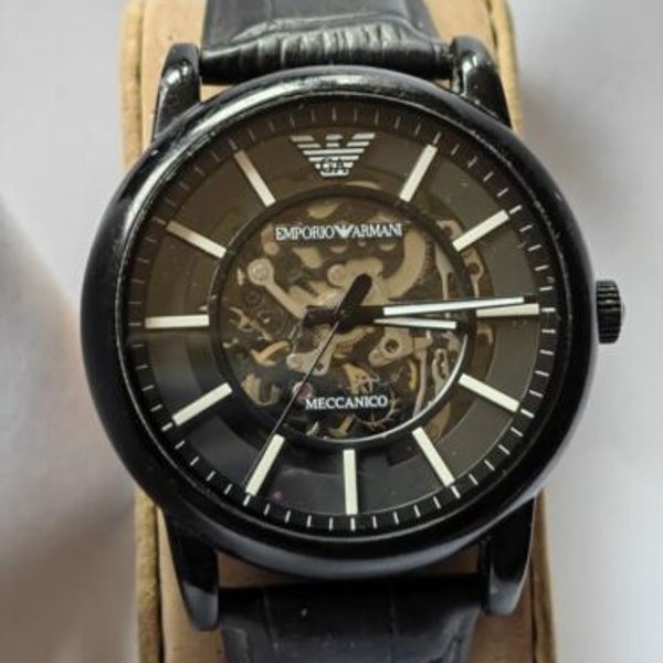 Emporio Armani AR60008 Meccanico MATTE BLACK Men's Skeleton Automatic ...