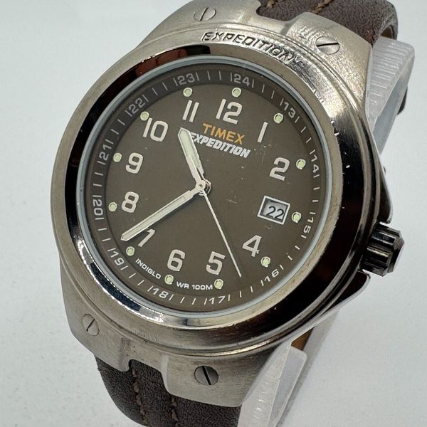 Timex Expedition Military Quartz Watch Men 100m Black Leather Analog ...