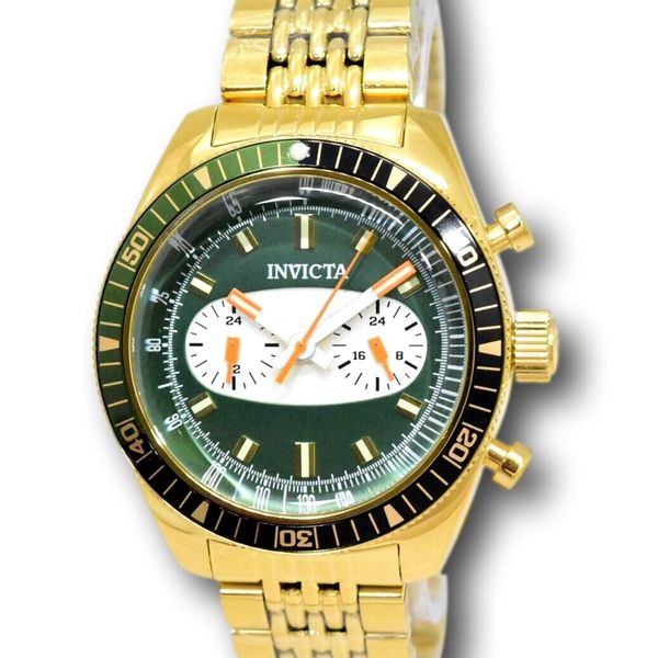 Invicta Speedway Monaco Men's 43mm Dual Time Dials Green Dial Gold ...