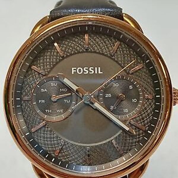 Fossil ES3913 Rose Gold Tone Chronograph Watch Brown Leather Strap ...