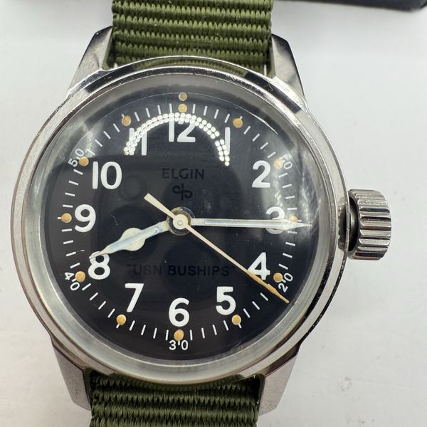 WW2 ELGIN A-11 USN BUSHIPS MEN'S WATCH WITH NEW MILITARY CASE 17J 6/0 ...