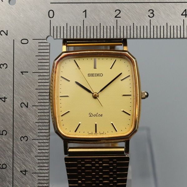 *NEAR MINT* Vintage SEIKO Dolce 5E31-5A80 Quartz Gold Dial Square Mens Watch JP | WatchCharts ...
