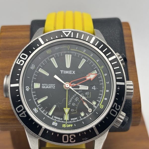 Rare! TIMEX Diver's Watch Depth T2N810 yellow silicone strap(a.m ...