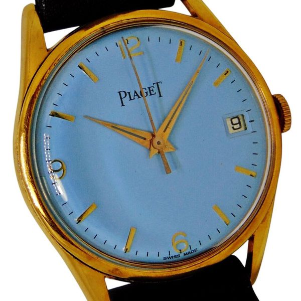 Vintage Piaget automatic date Tiffany Blue dial 18k gold plated WATCH ...