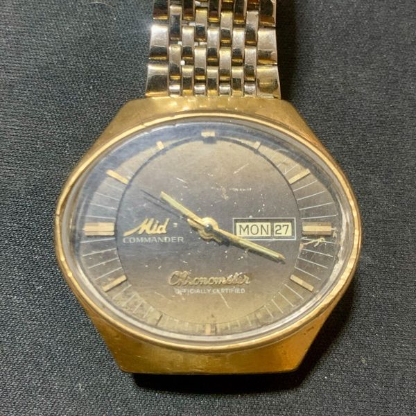 Mido commander chronometer oval Brown Dial Gold Tone Case. For Parts or ...