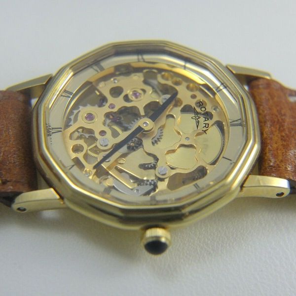 Rotary skeleton ladies watch, octagonal case, Rotary strap,working ...