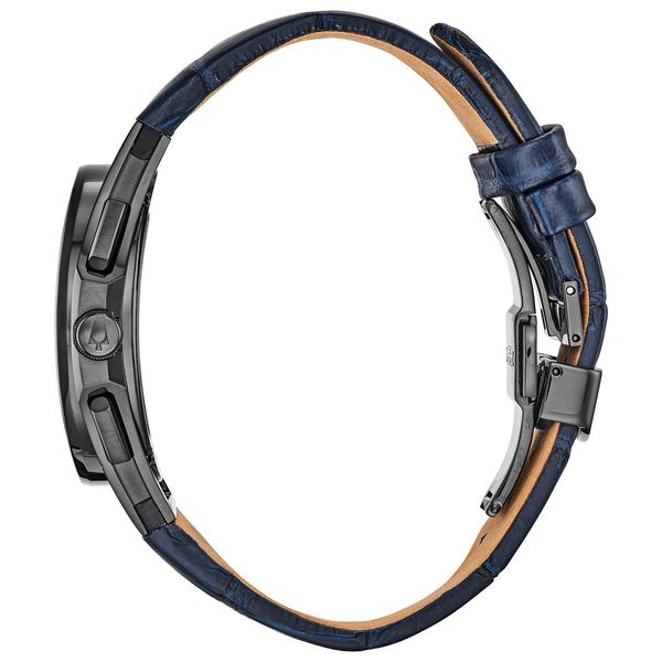 Bulova Men's Curv Chronograph Blue Dial Quartz Blue Leather Watch 44 MM ...