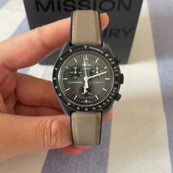 Omega x Swatch - Moonswatch- GREY LEATHER STRAP ONLY - FITS Mission to ...
