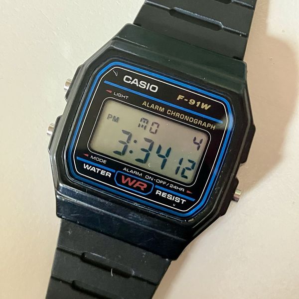 Casio F-91W [593] Digital Watch with Blue Illuminator Module Mod ...