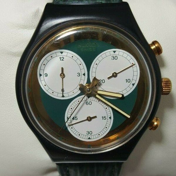 Swiss made SWATCH Green & Gold Chrono Leather Watch | WatchCharts ...