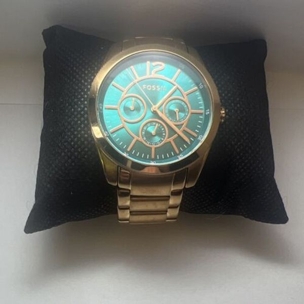Men’s Fossil Watch Model BQ1689 Gold Band Green Face 12 Hour Dial w ...