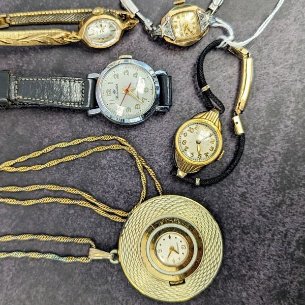 LOT OF 5 Watches: Bulova, Elgin, Harvester, Caravelle Mechanical ...