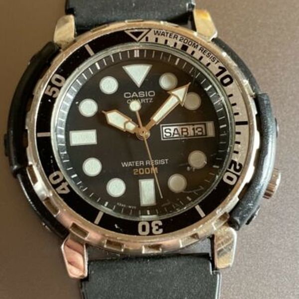 Watch casio md-770 vintage dive 200m quartz day date diver steel 45mm ...