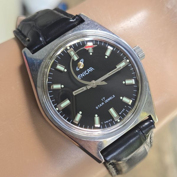 Vintage ENICAR men's manual wind watch AR-160 Rocket second hand swiss ...