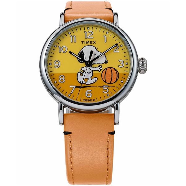 Timex Men's Watch Peanuts Snoopy Basketball Yellow Dial Brown Strap ...