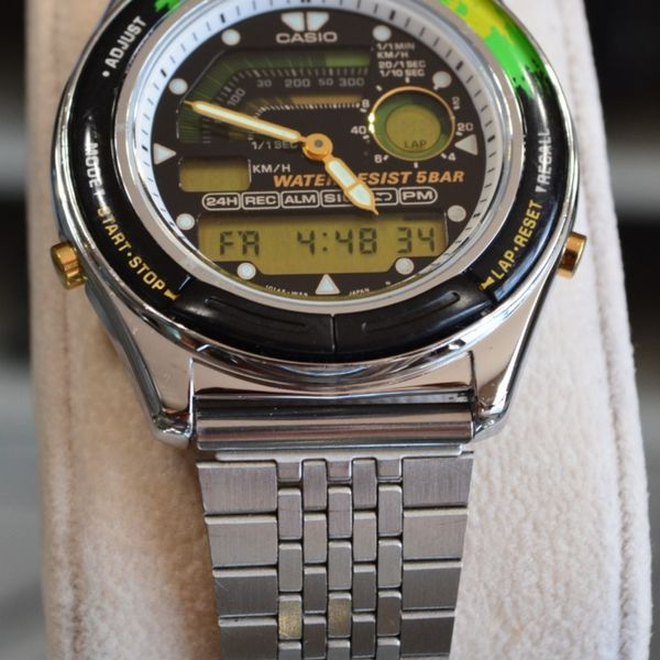 CASIO AW-220 SPEED MEMORY 100 ANA-DIGI RACING 100 LAP CHRONO WATCH RARE ...